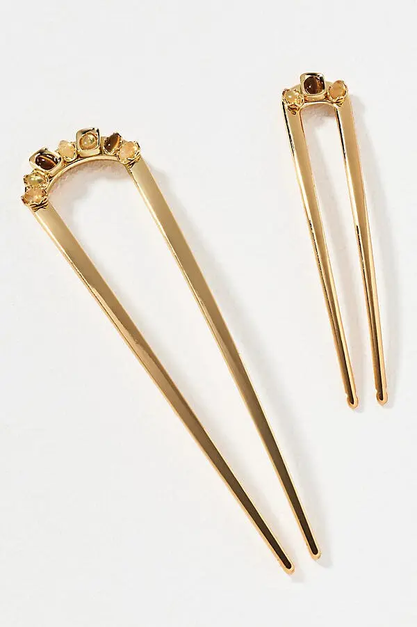 Anthropologie Embellished French Hair Pins Set - Neutral