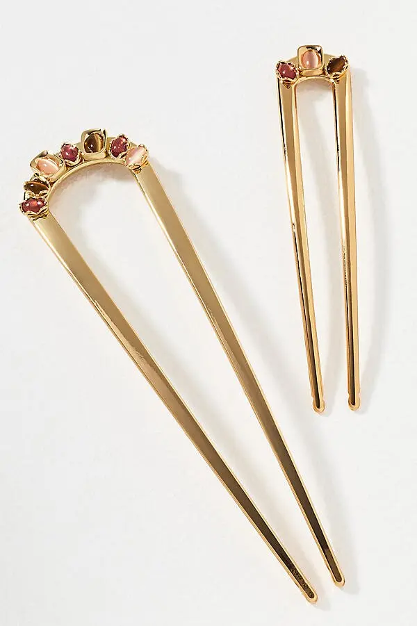 Anthropologie Embellished French Hair Pins Set - Pink