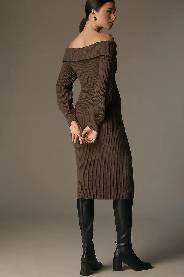 Astr The Label Tilde Plus Off-Shoulder Sweater Dress In Walnut - 39% Off