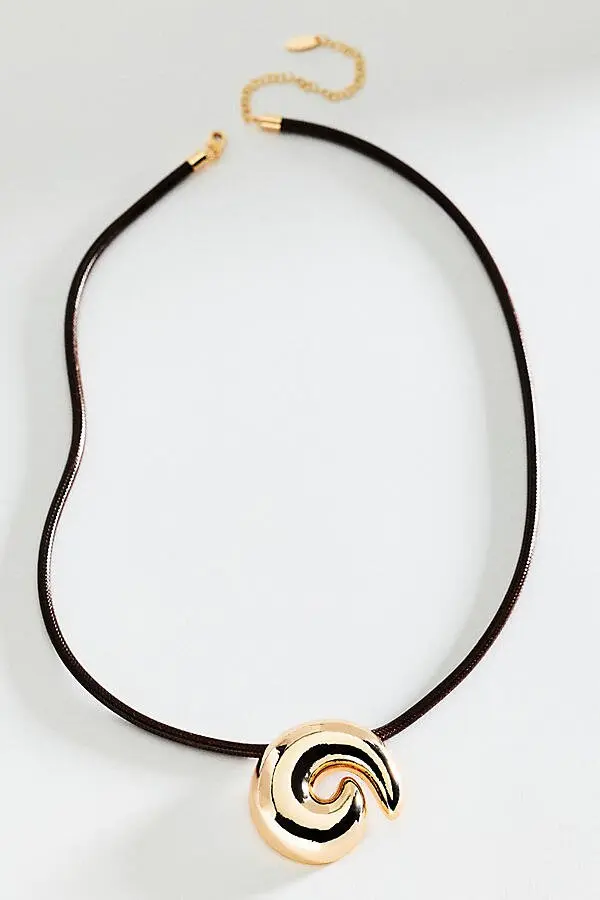 Anthropologie Corded Swirl Pendant Necklace - Gold/brown