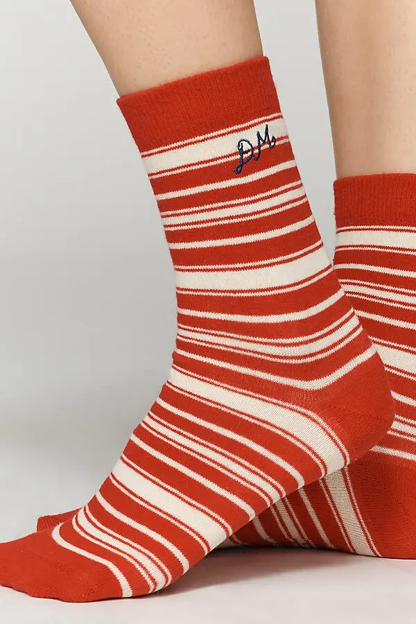 DAMSON MADDER Striped Calf Socks - Red Stripe