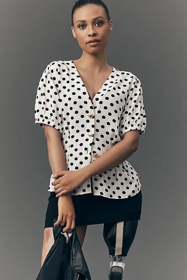Maeve Polka Dot Short-sleeve Blouse