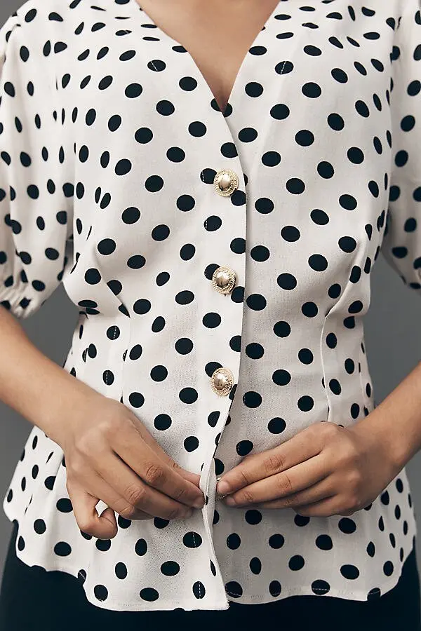 Maeve Polka Dot Short-sleeve Blouse