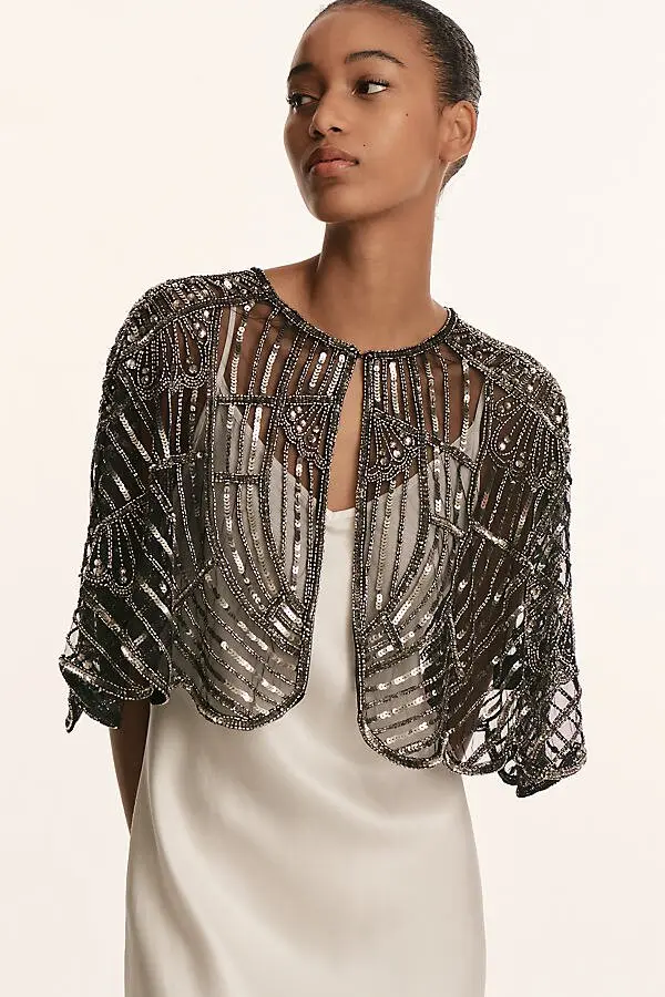 Anthropologie Beaded Cape Top