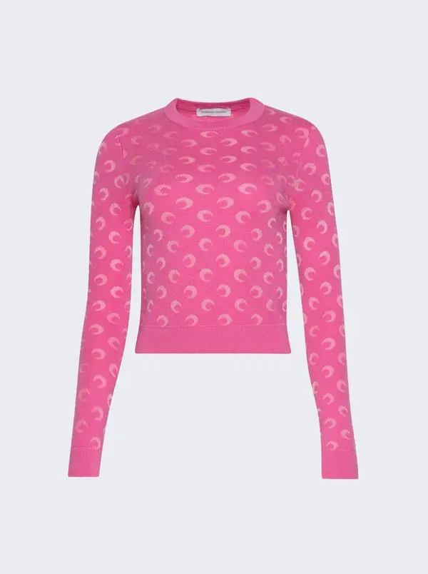 MARINE SERRE Moon Jacquard Knit Crewneck Sweater - Pink