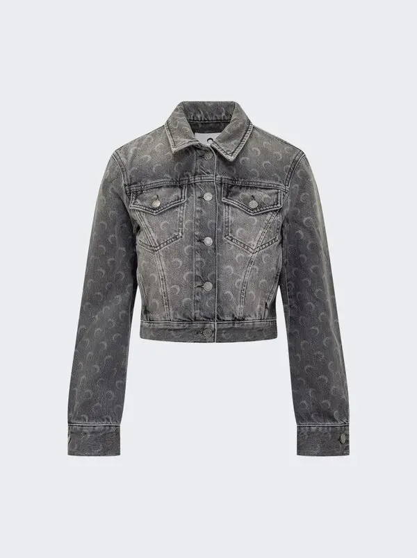 MARINE SERRE Moon Laser Wash Denim Cropped Jacket - Grey