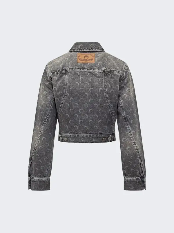 MARINE SERRE Moon Laser Wash Denim Cropped Jacket - Grey