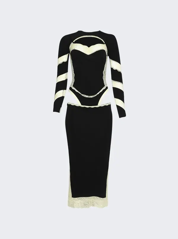 MARINE SERRE Jersey & Lace Long Dress
