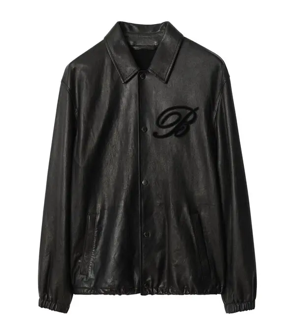 Burberry Leather Shirt Jacket With Cursive Monogram