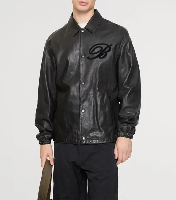 Burberry Leather Shirt Jacket With Cursive Monogram