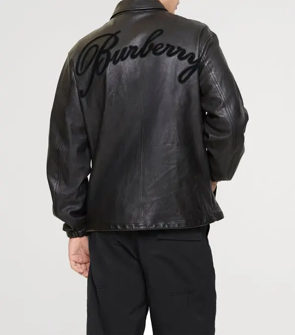Burberry Leather Shirt Jacket With Cursive Monogram