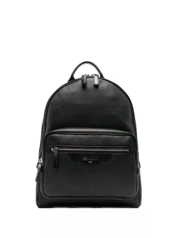 Santoni Pebbled Leather Backpack - Black