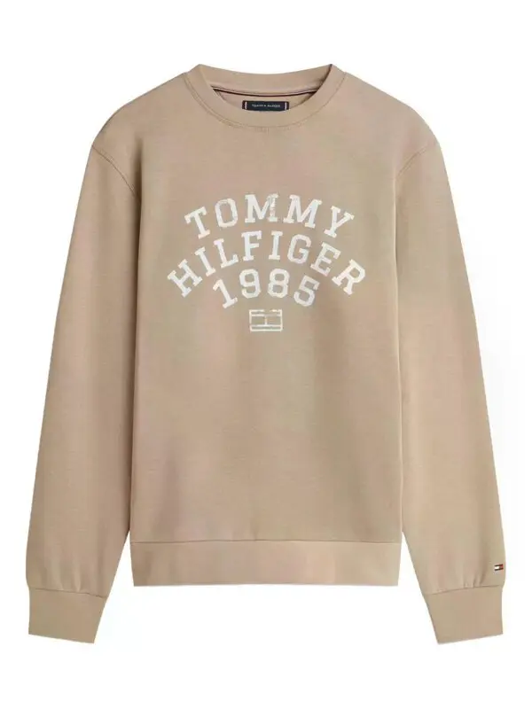 Tommy Hilfiger Logo-lettering Crew-neck Sweatshirt - Neutrals