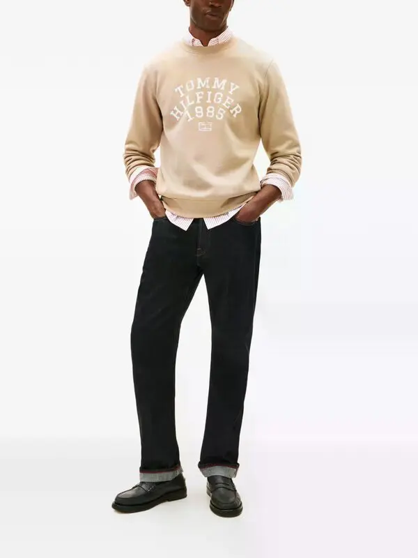 Tommy Hilfiger Logo-lettering Crew-neck Sweatshirt - Neutrals