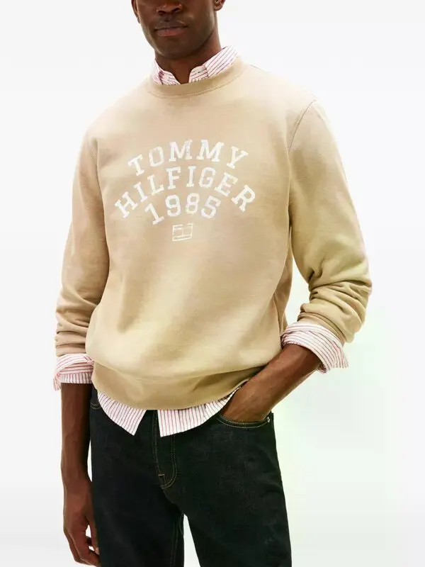 Tommy Hilfiger Logo-lettering Crew-neck Sweatshirt - Neutrals