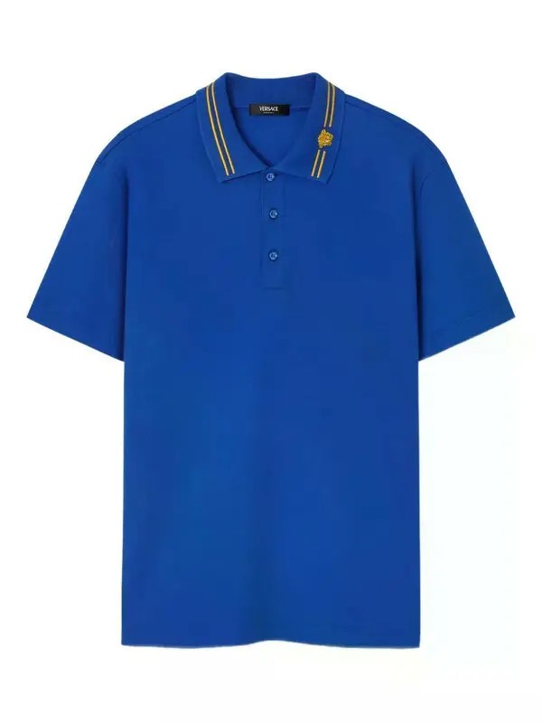 Versace Embroidered Cotton Piqué Polo - Blue