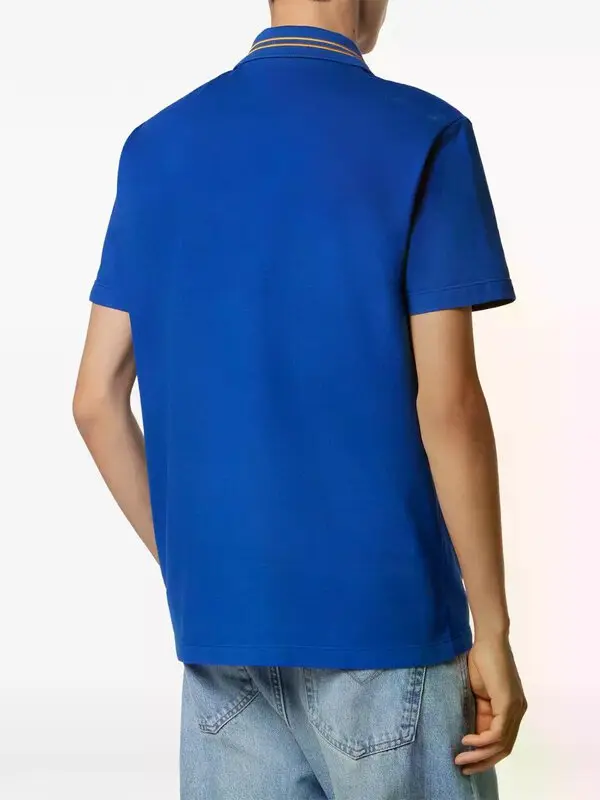 Versace Embroidered Cotton Piqué Polo - Blue