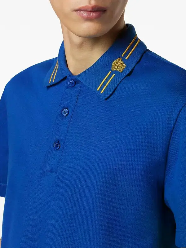 Versace Embroidered Cotton Piqué Polo - Blue