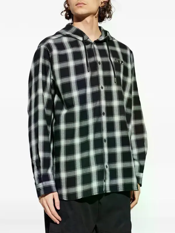 DIESEL® Hooded Plaid Shirt - Black