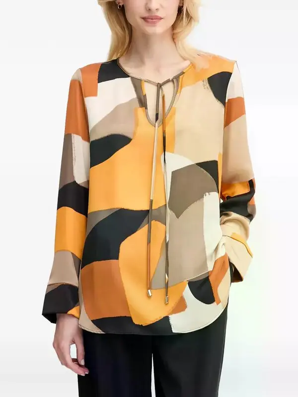 Joseph Ribkoff Geometric Tie-neck Blouse - Orange
