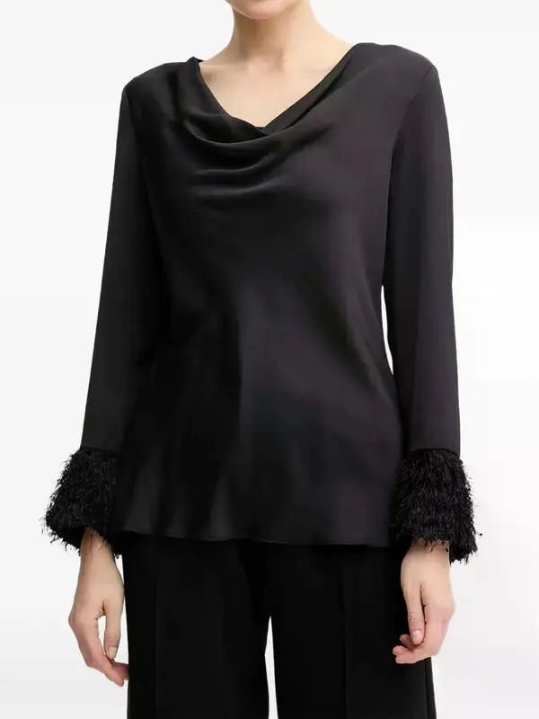 Joseph Ribkoff Cowl-neck Fringed-hem Blouse