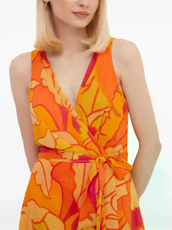 open lace back dress Joseph Ribkoff 233176 Tandoori Orange Print Wrap Style Dress – Experience  Boutique main image 1