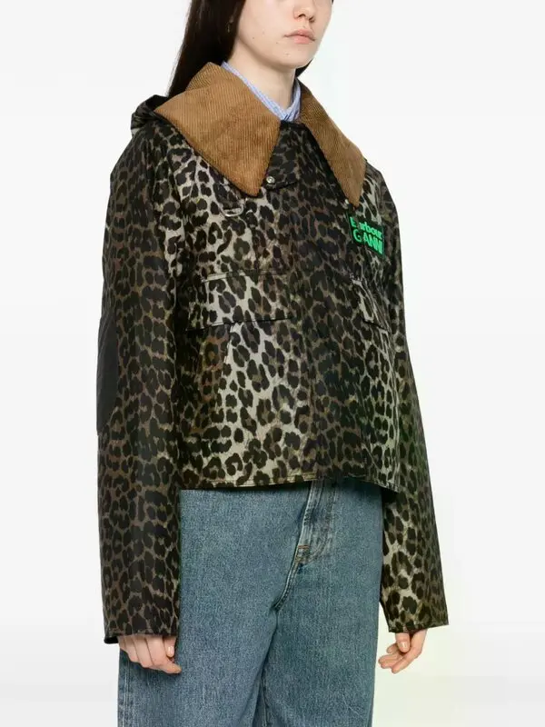 Barbour Leopard-print Jacket With Corduroy Collar