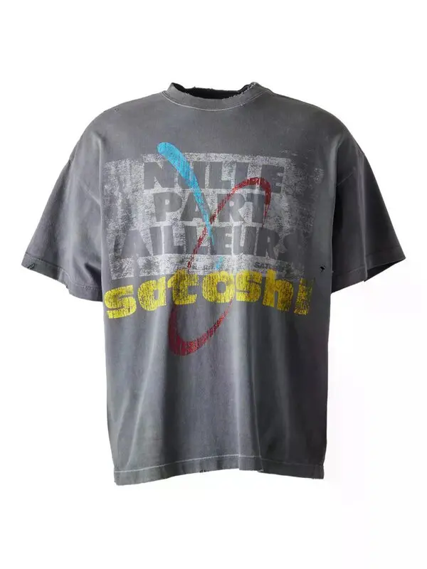 SATOSHI NAKAMOTO Graphic Raw-cut T-shirt - Grey