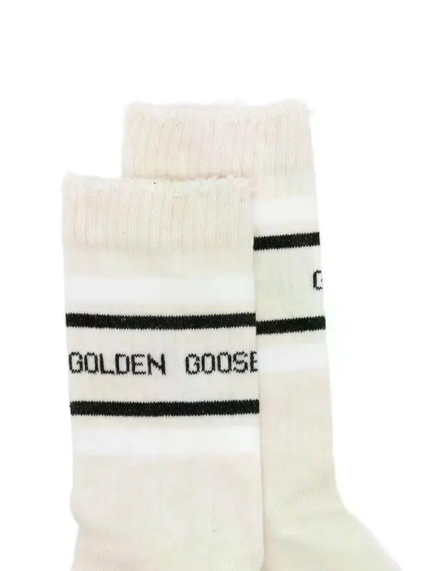 GOLDEN GOOSE Striped Intarsia-logo Socks - Neutrals
