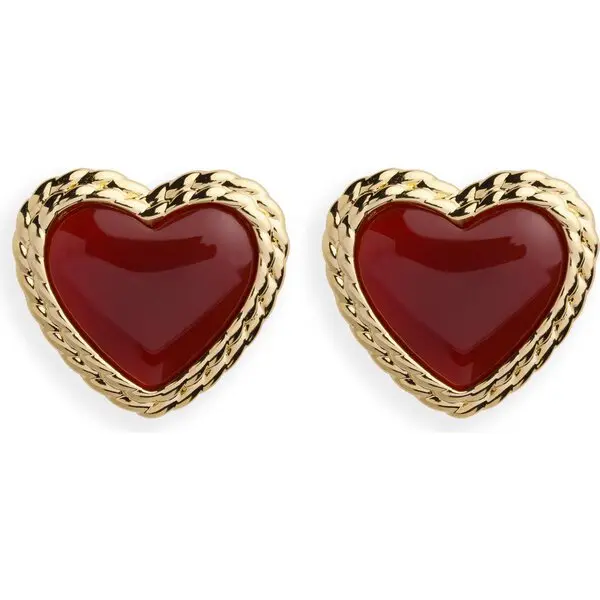 Argento Vivo Semiprecious Stone Heart Stud Earrings - Gold/carnellian