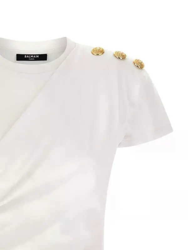 Balmain Button-embellished Draped T-shirt