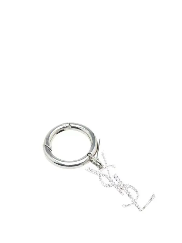 Saint Laurent 20th Century Plated Rhinestones Logo Keychain - Silver