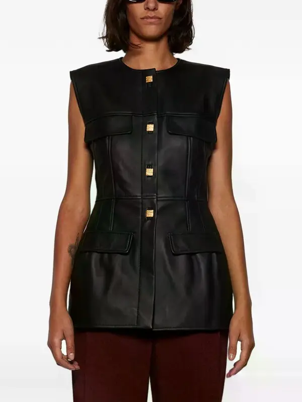 Tove Gia Buttoned Leather Blouse