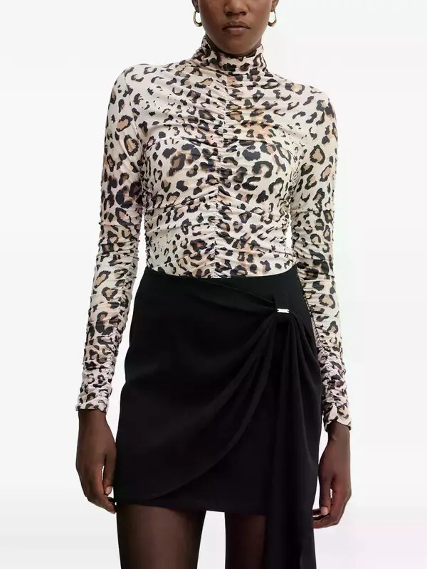FRACOMINA Gathered Animal Print Blouse
