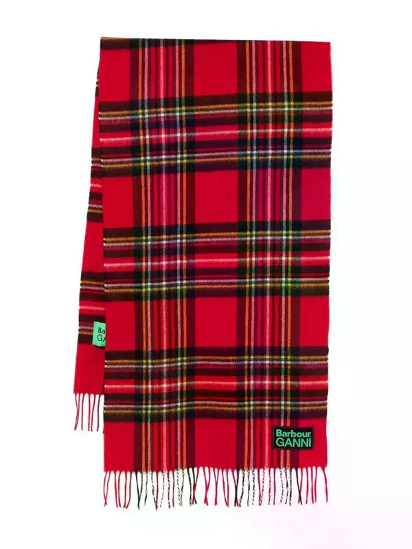 Barbour Pattern Fringed Scarf - Red