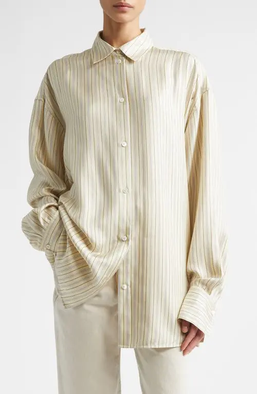TOTEME Oversize Stripe Silk Button-up Shirt - Beige/brown