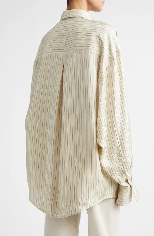 TOTEME Oversize Stripe Silk Button-up Shirt - Beige/brown