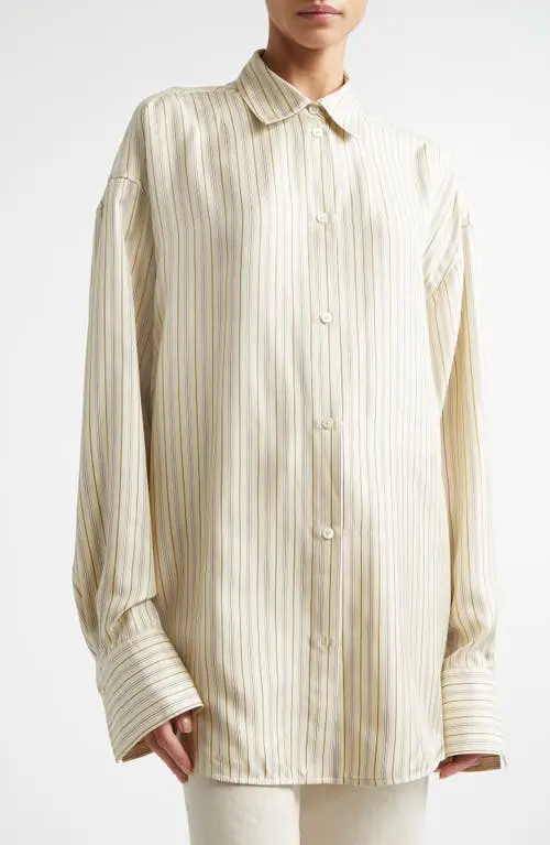 TOTEME Oversize Stripe Silk Button-up Shirt - Beige/brown