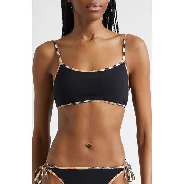 Burberry Starla Check Trim Bikini Top - Black