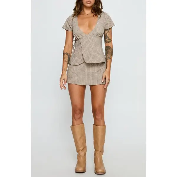 Princess Polly Emmilou Check Cotton Wrap Top And Micro Mini Skort Set