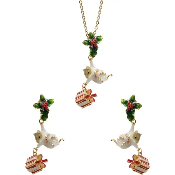 BILL SKINNER STUDIO Christmas Mouse Pendant And Earring Set - Gold Plated