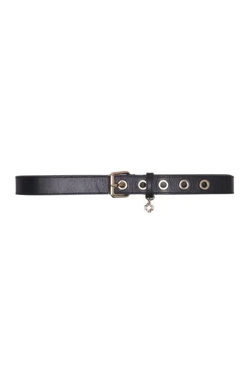 Maje Leather Belt With Clover Charm - Black