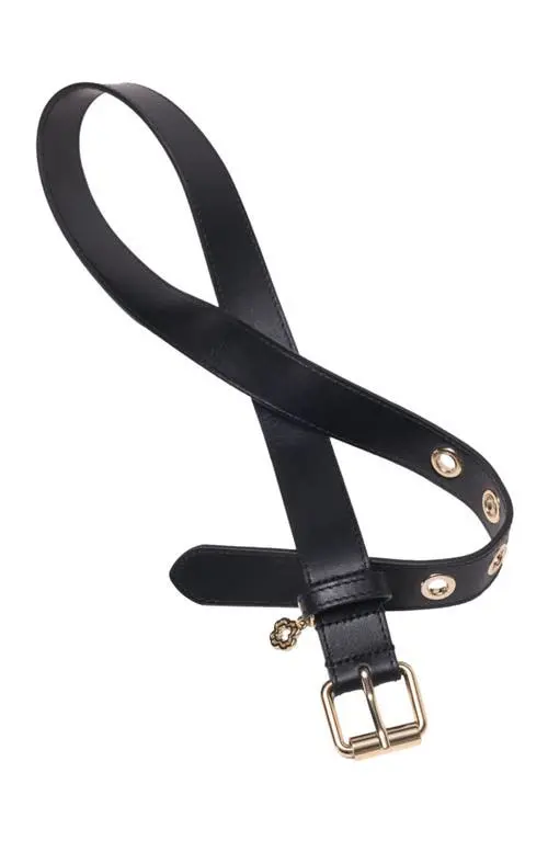 Maje Leather Belt With Clover Charm