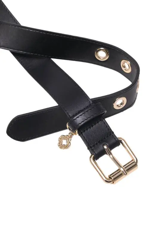 Maje Leather Belt With Clover Charm