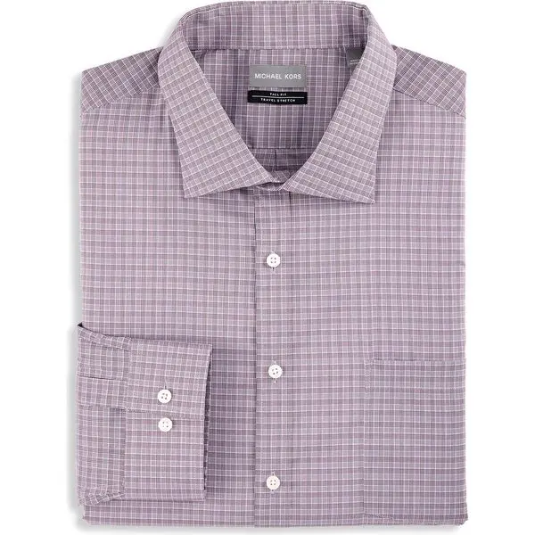 Michael Kors Big & Tall Performance Plaid Dress Shirt - Wine