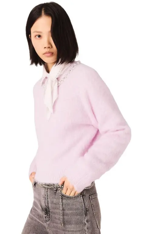 Maje Removable Jewel Collar Sweater