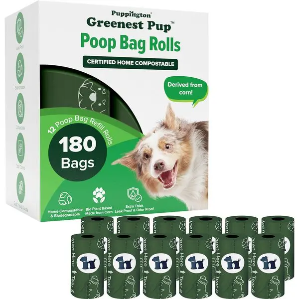 PUPPINGTON Greenest Pup Compostable Dog Waste Bags - Basil Green