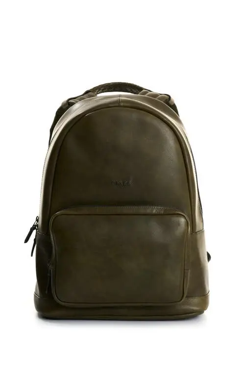 VELEZ Smooth Leather Backpack With Vintage Effect - Dark Green