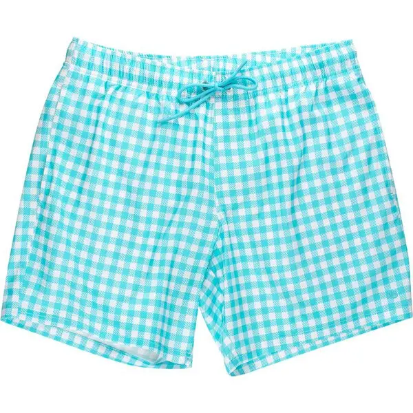 RUGGEDBUTTS Stretch Swim Trunks - Bright Aqua Gingham