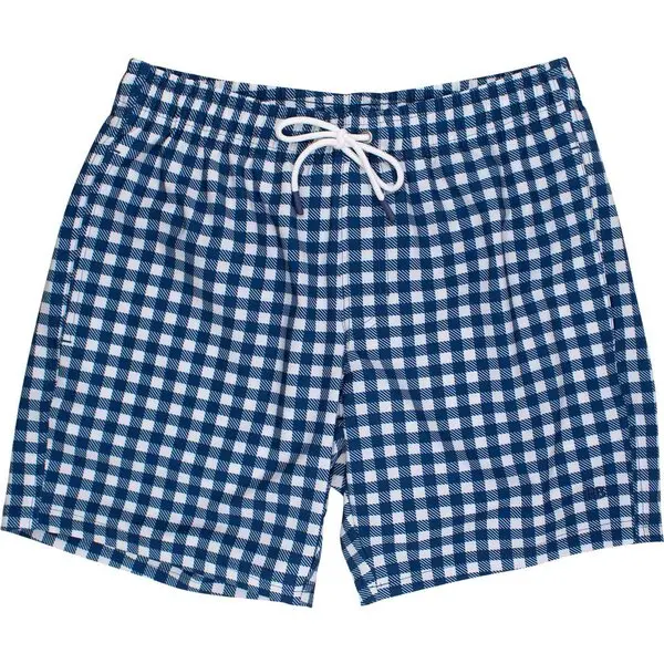 RUGGEDBUTTS Stretch Swim Trunks - Navy & White Gingham